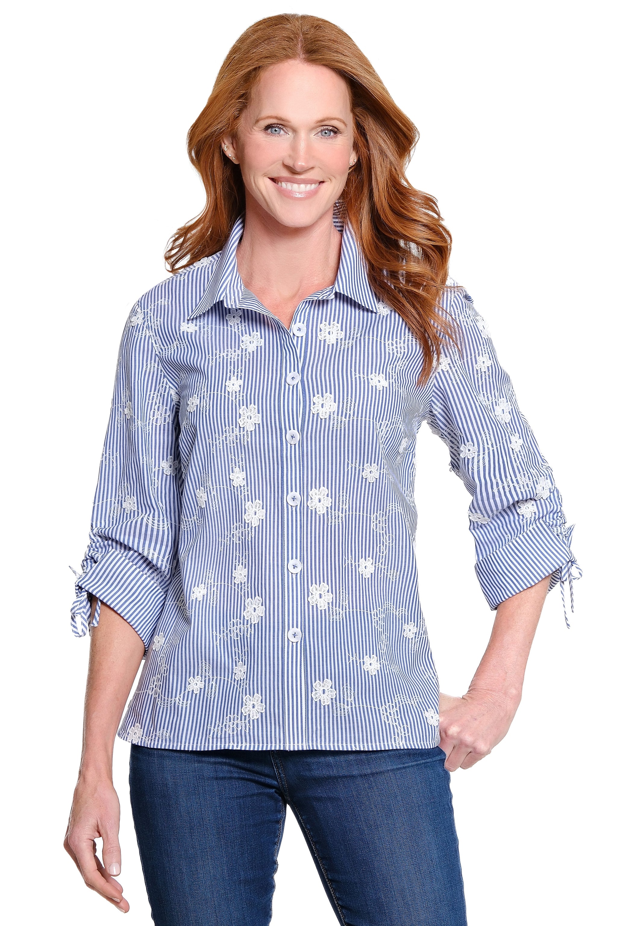Embroidered Button Front Tunic - Floral Multi
