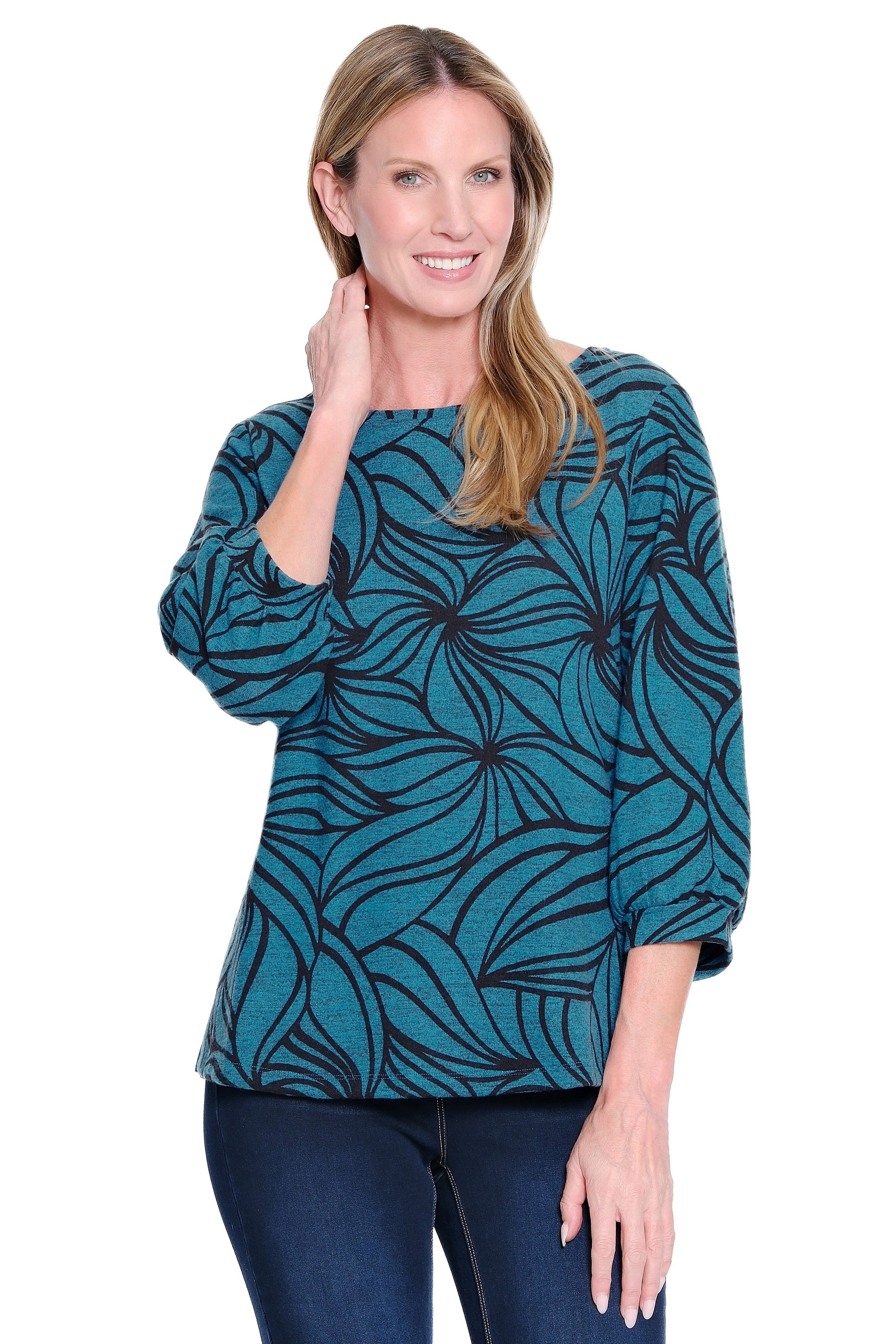 Brushed Knit Popover Tunic - Dark Teal